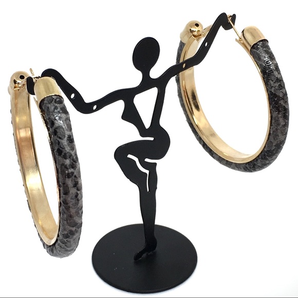 Jewelry | Boho Gray Gold Snakeskin Metal Hoop Earrings | Poshmark